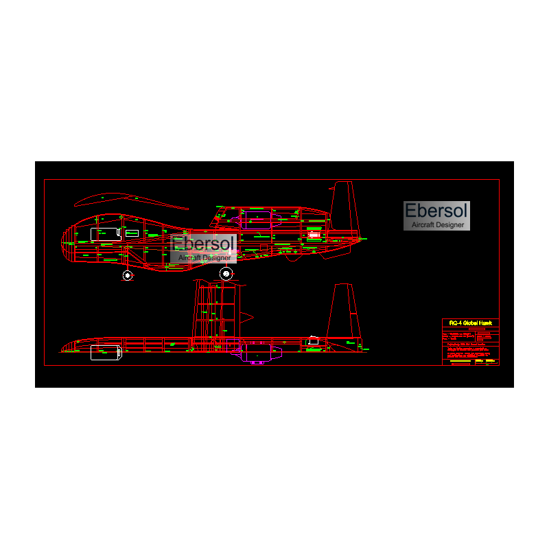RQ-4 Global Hawk - DWG - 1:10 Scale - WS:157.45in - Downloadable Plans ...